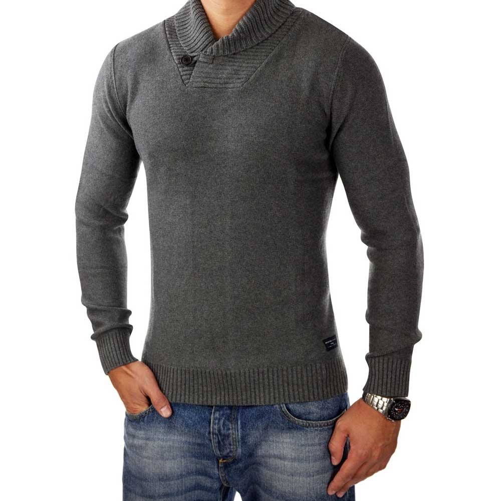 Selected Homme Herren Strickpullover mit Schalkragen in modischem Grau